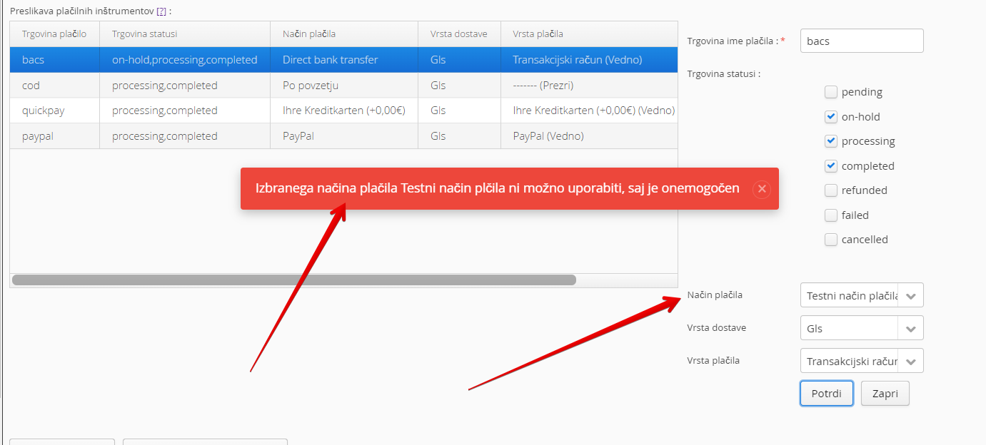 Preslikava načina plačil - neaktivno plačilo - MetaKocka Blog